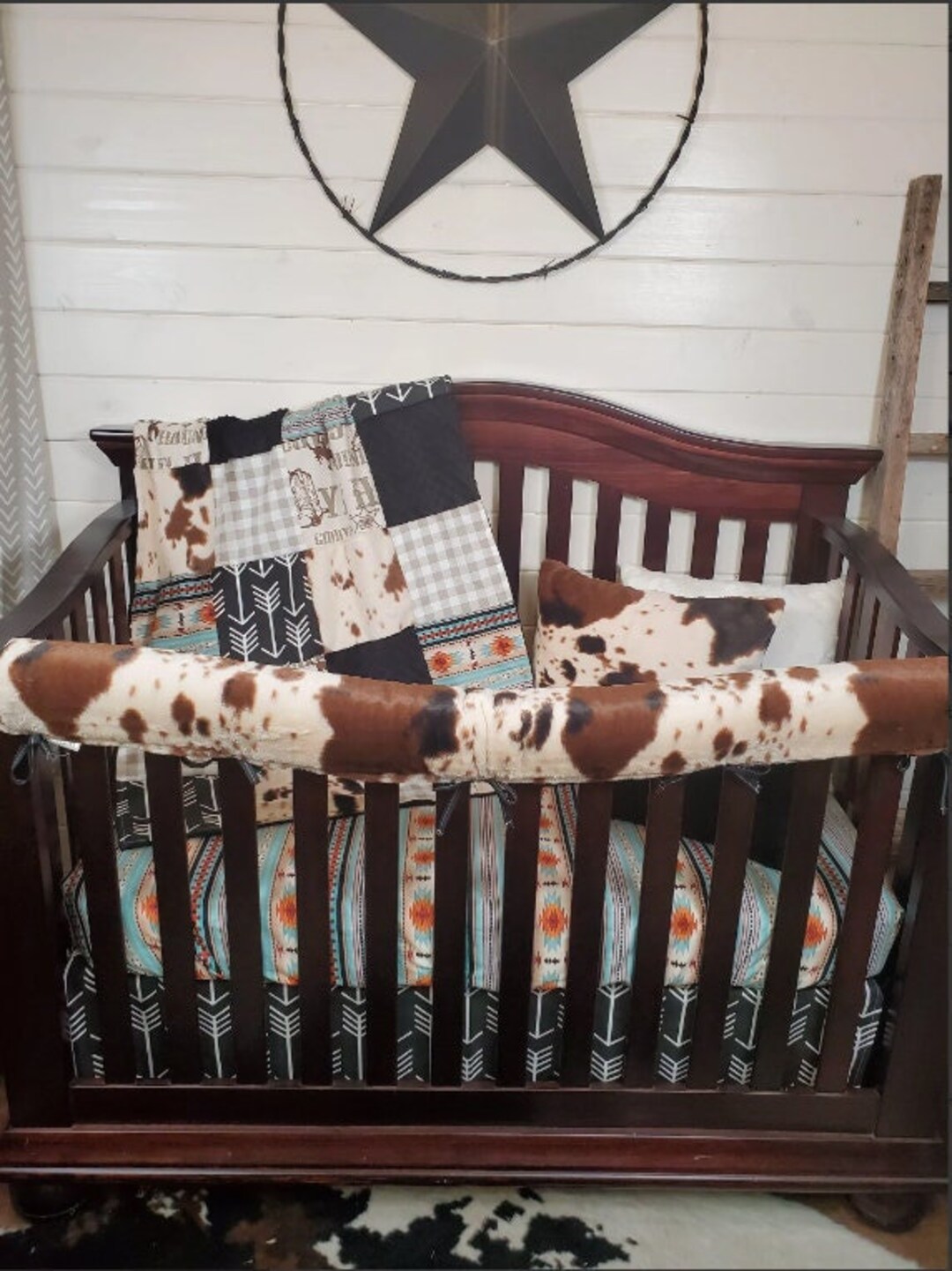 Boy Crib Bedding Cowboy and Mint Aztec Cow Western Baby Bedding ...