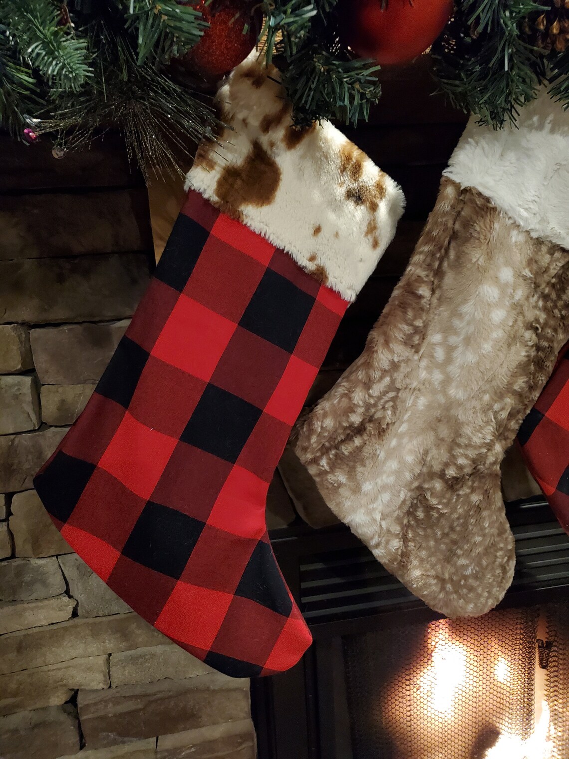 Christmas Stocking Buffalo Check Fawn Minky or Cow Minky - Etsy