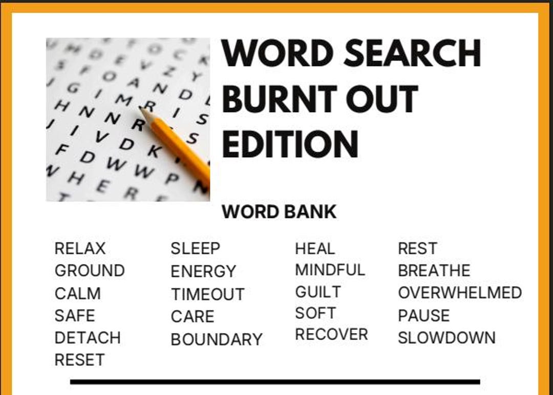 Burnt Out Edition Word Search | Neurodivergent Relaxation Activity ...