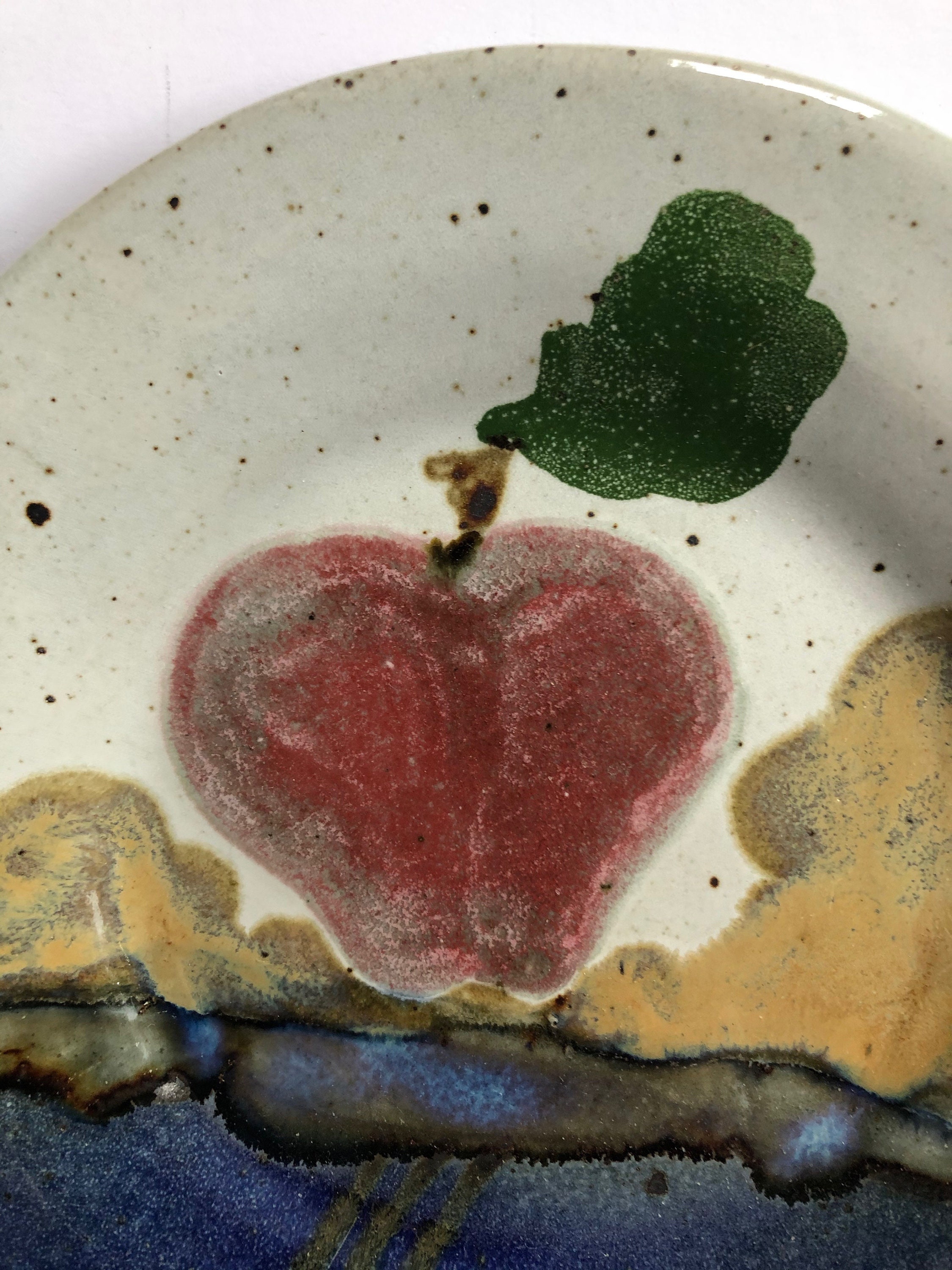 Small Stoneware Plate With Apple Design - Etsy