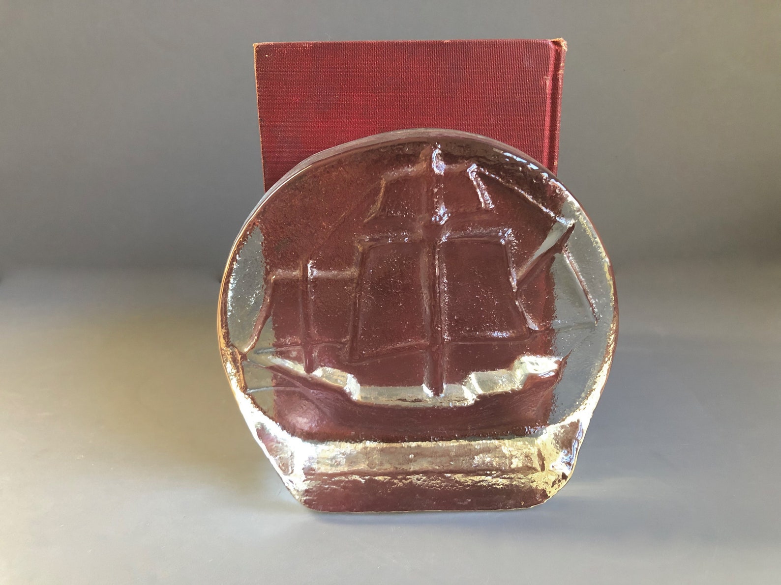 Pilgrim Glass Ship Bookends Functional Art Glass Nautical | Etsy