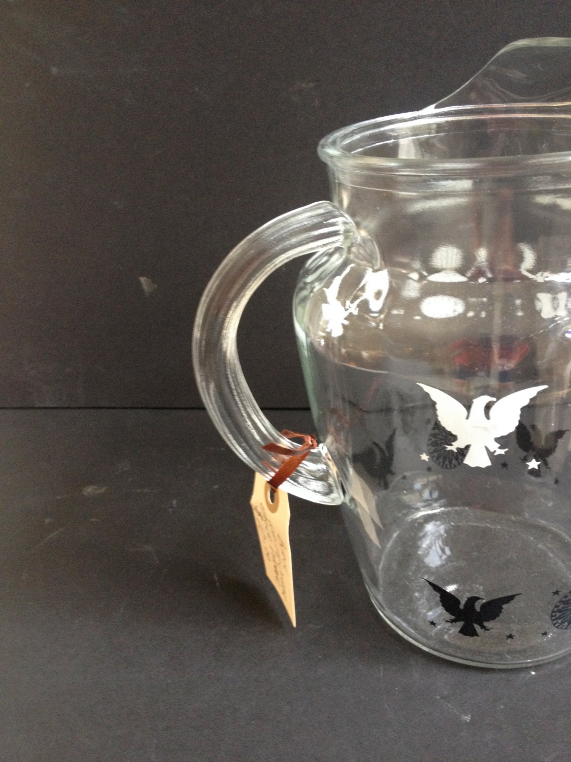 Modern Americana Glass Pitcher With Eagles Stars Mod Emblems - Etsy