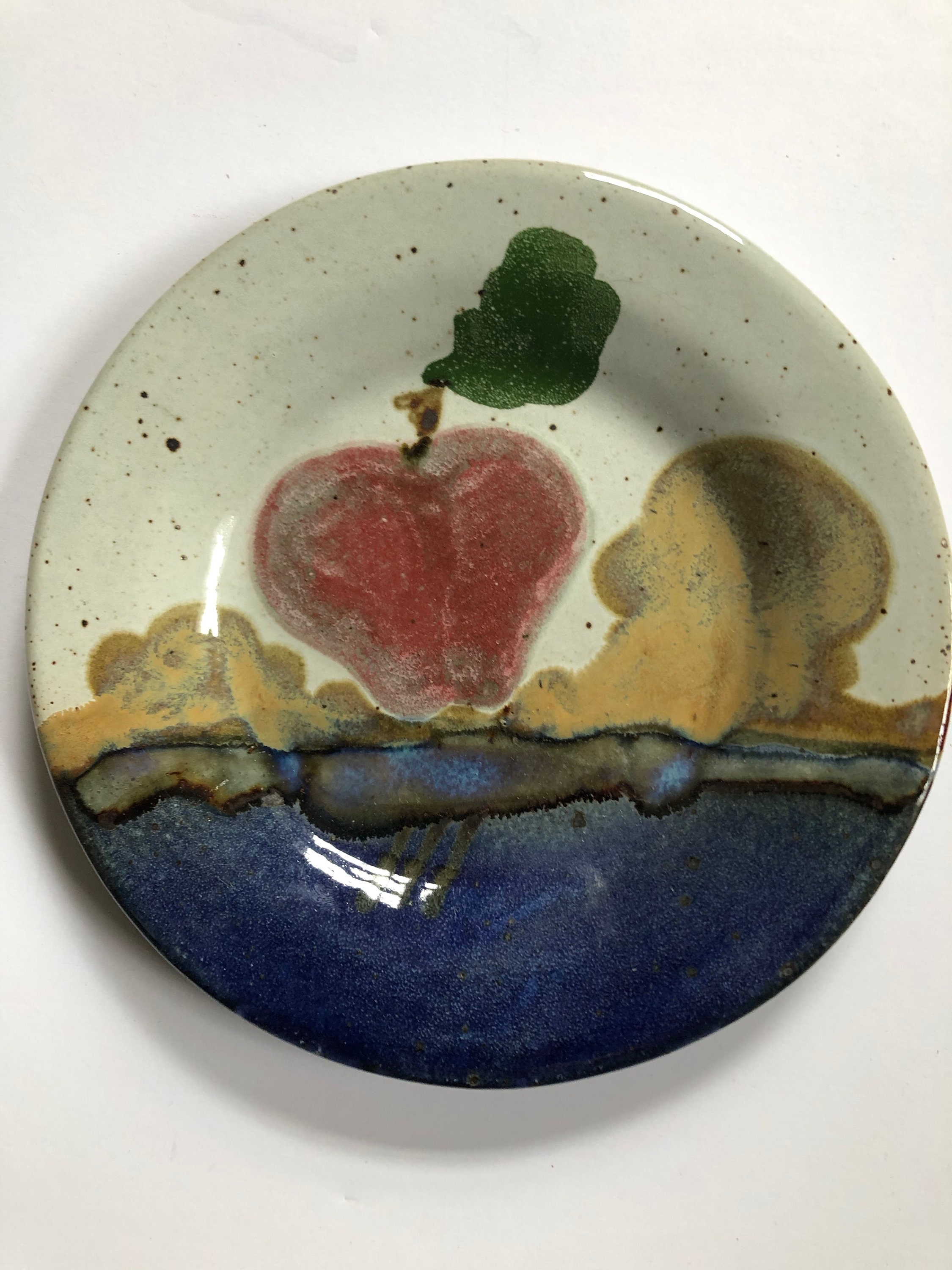 Small Stoneware Plate With Apple Design - Etsy
