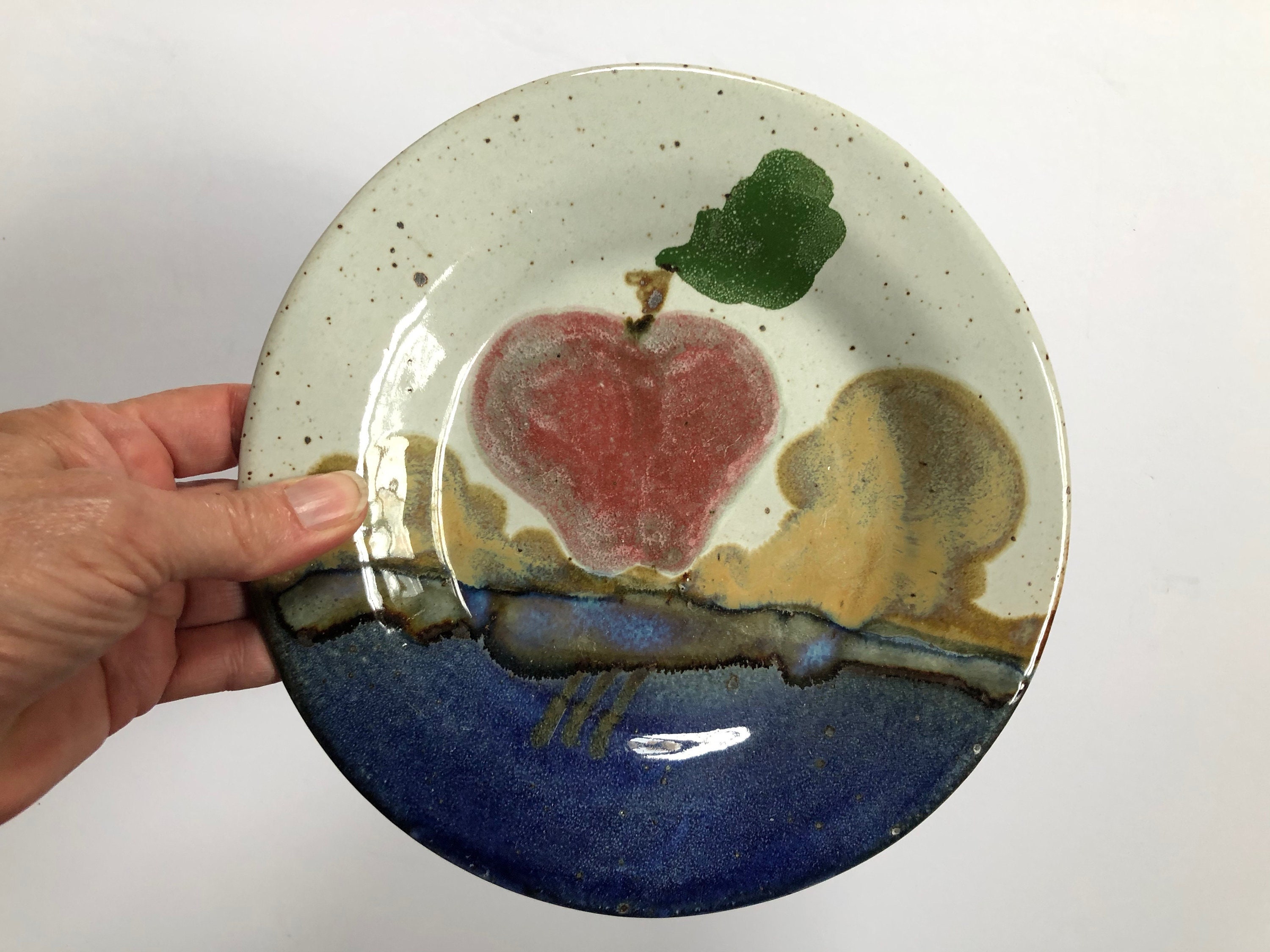 Small Stoneware Plate With Apple Design - Etsy