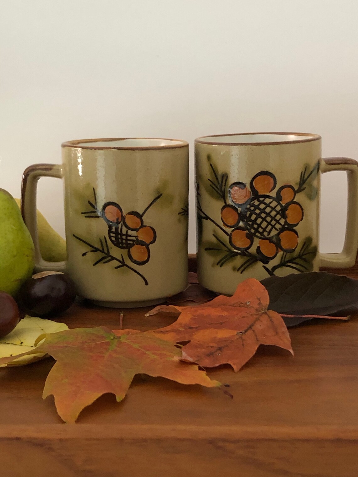 Pair of Fall-Inspired Stoneware Mugs | Etsy