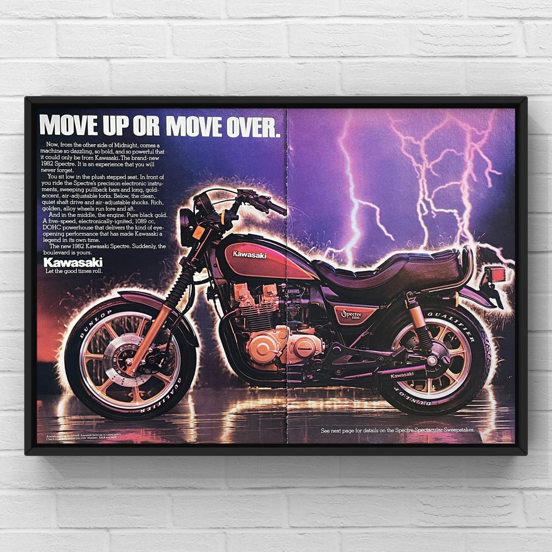 Vintage 1980s Kawasaki Spectre Biker Original 80s Magazine 2 Page Ad ...