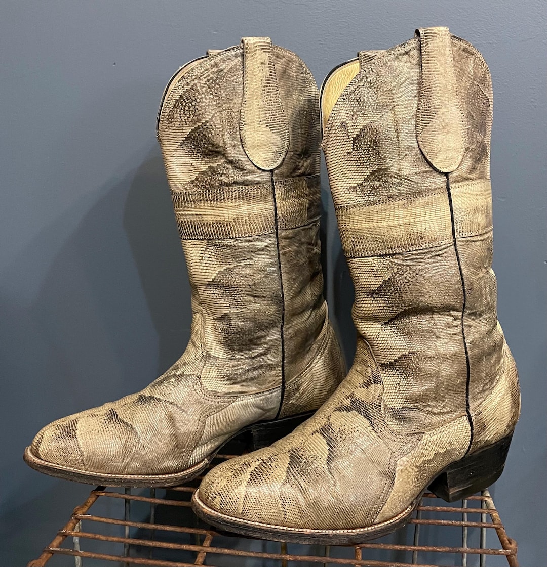 Vintage 1980s Lizard Skin Cowboy Boots Size 8 US Men’s Original Grey ...