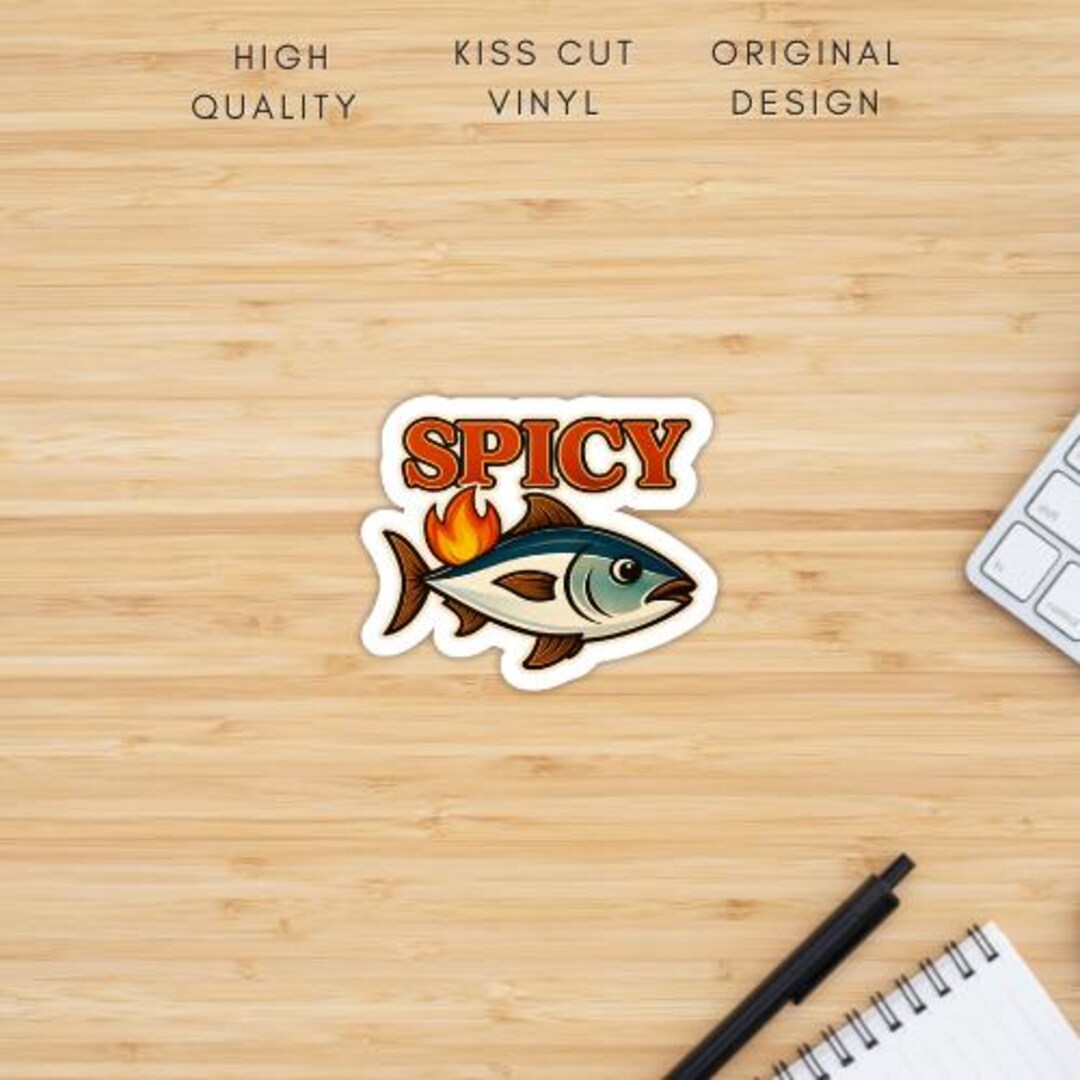 Spicy Tuna Funny Fish Sticker | Kiss-cut Vinyl Decal for Laptops, Water ...