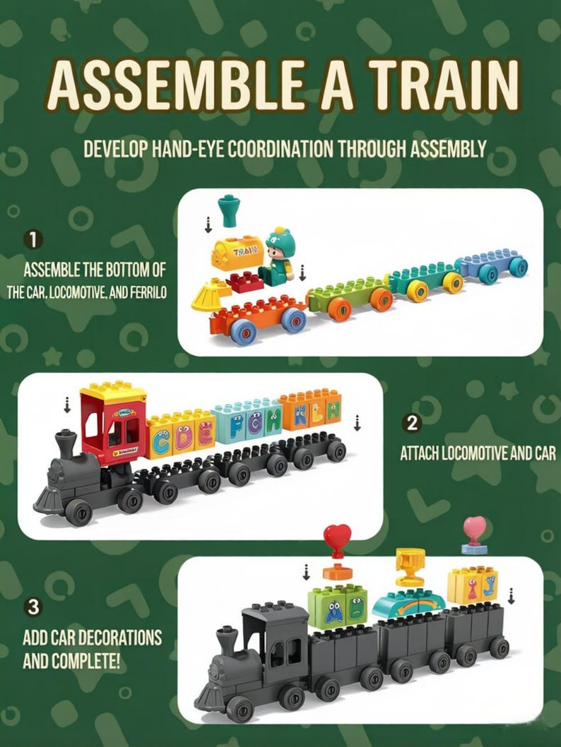 Building Block Train Toy Set, 60 Large Building Blocks - Etsy
