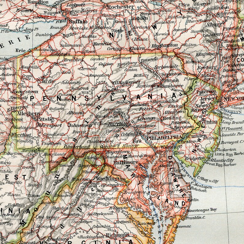 Instant Download Map of NE USA New York Pennsylvania Maryland New ...