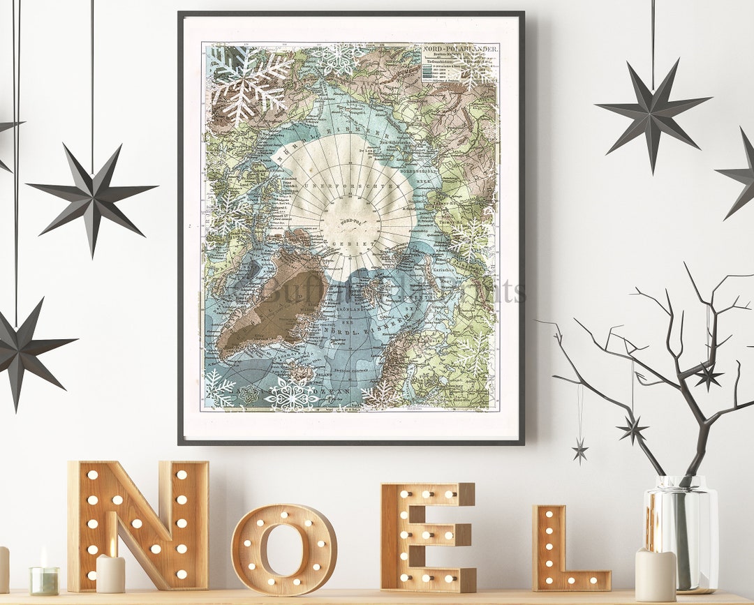 POSTER PRINT Snowy North Pole Christmas Decor Map Santa Claus Home ...