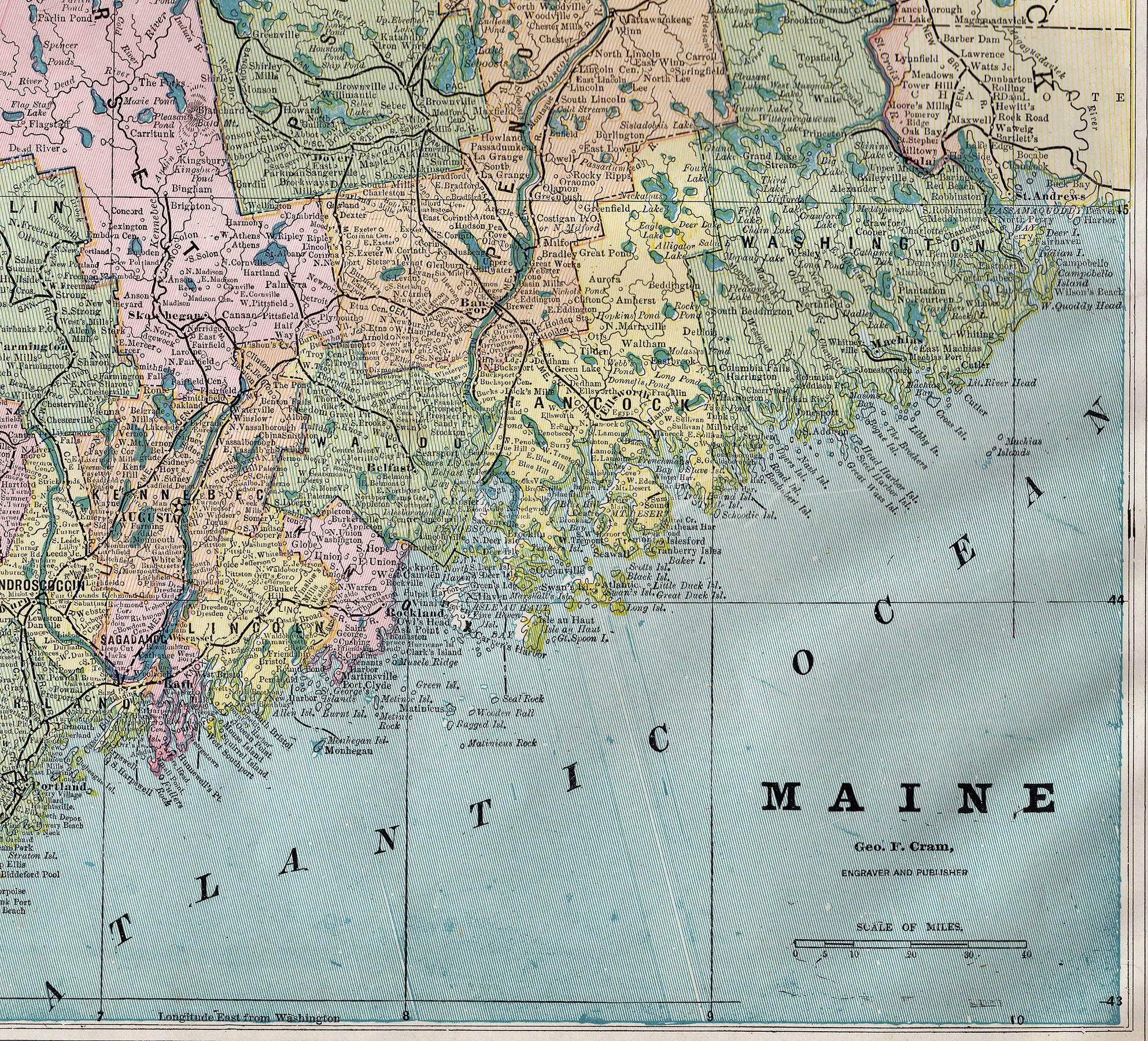 INSTANT DOWNLOAD Antique Map of the State of Maine the Pine Tree State ...