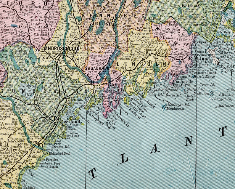 INSTANT DOWNLOAD Antique Map of the State of Maine the Pine Tree State ...