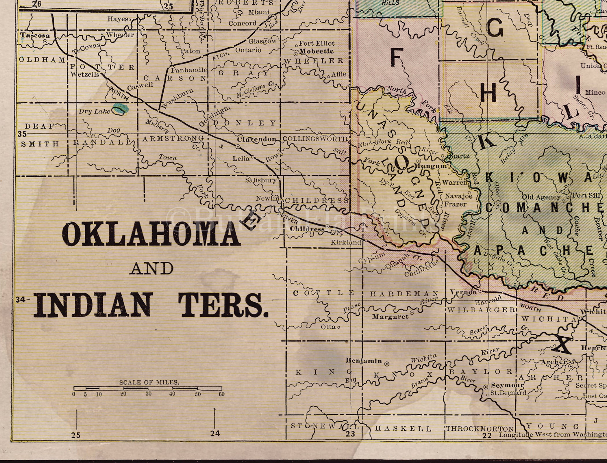 INSTANT DOWNLOAD Indian Territory Map Oklahoma State Map Indian ...