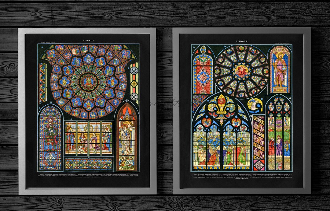 INSTANT DOWNLOAD 2 Poster Set Stained Glass Cathedral Church Windows ...