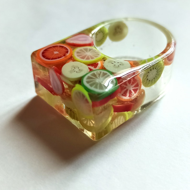 Resin and Polymer Clay Fruity Ring - Etsy