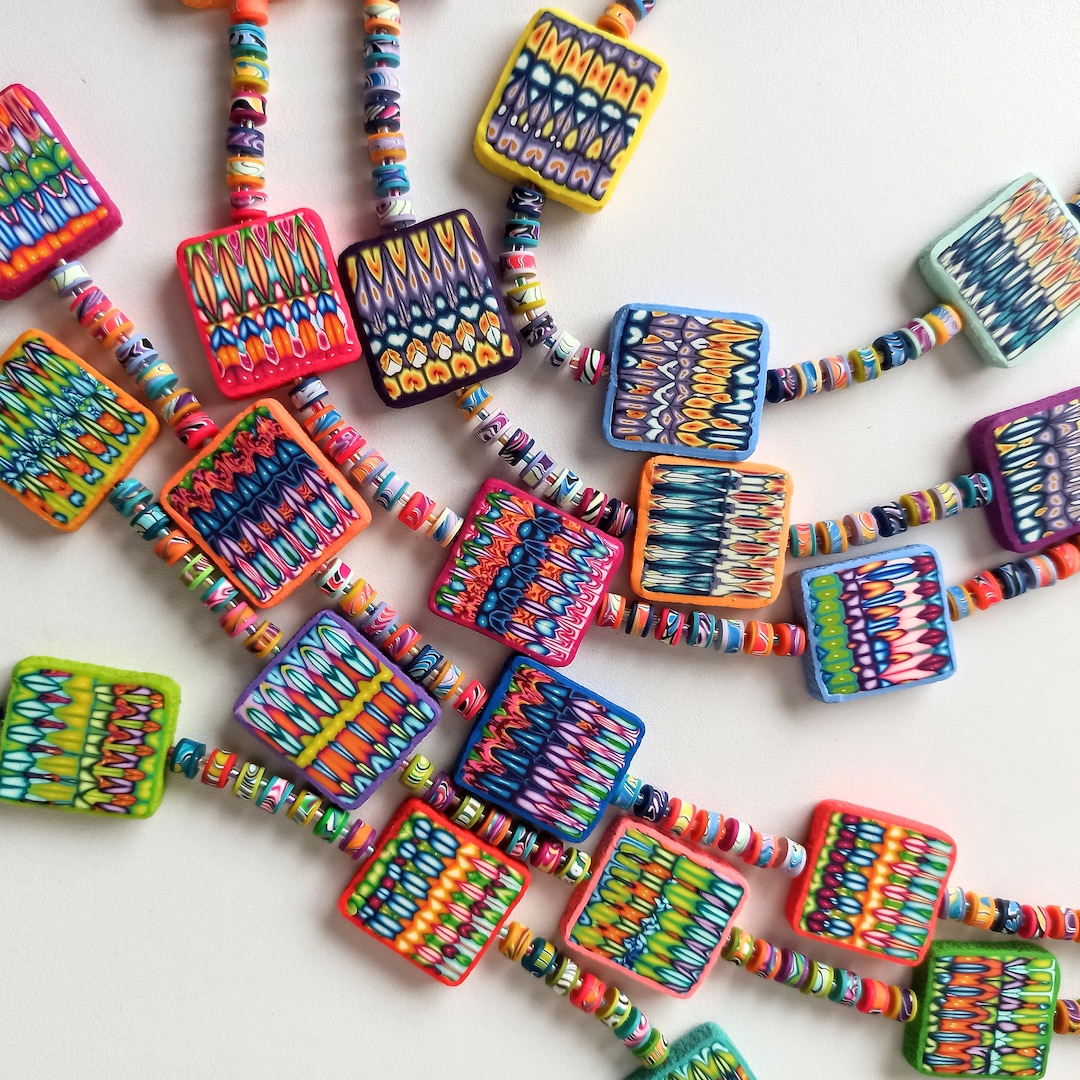 Polymer Clay Tiles, Colorful Necklace - Etsy