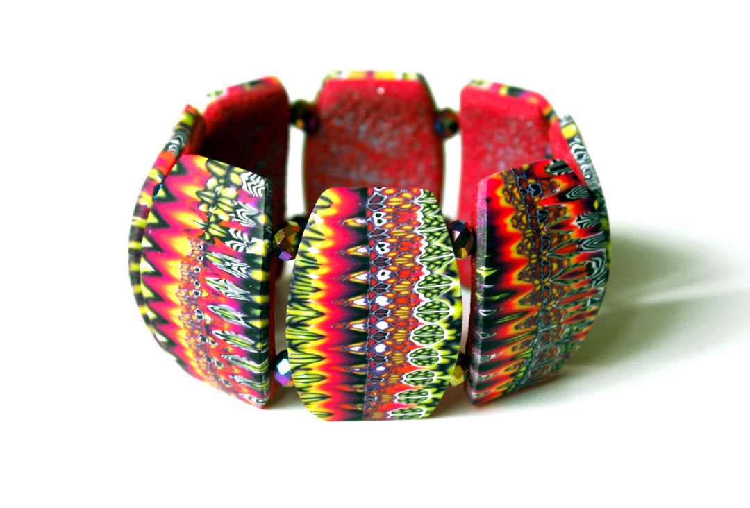 Red Tribal Polymer Clay Bracelet - Etsy