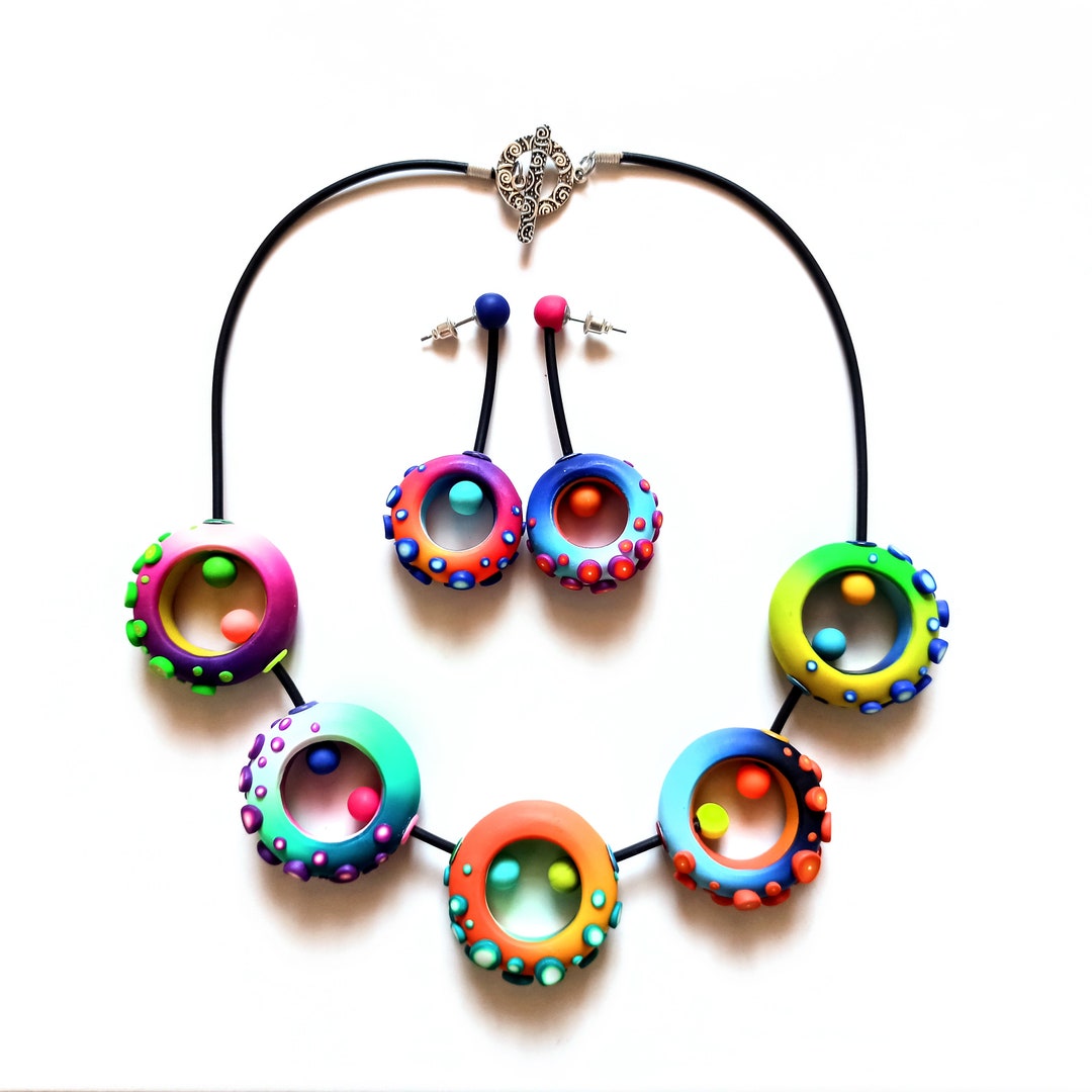 Polymer Clay Necklace & Earrings, Wearable Art, Handmade, Made to ...