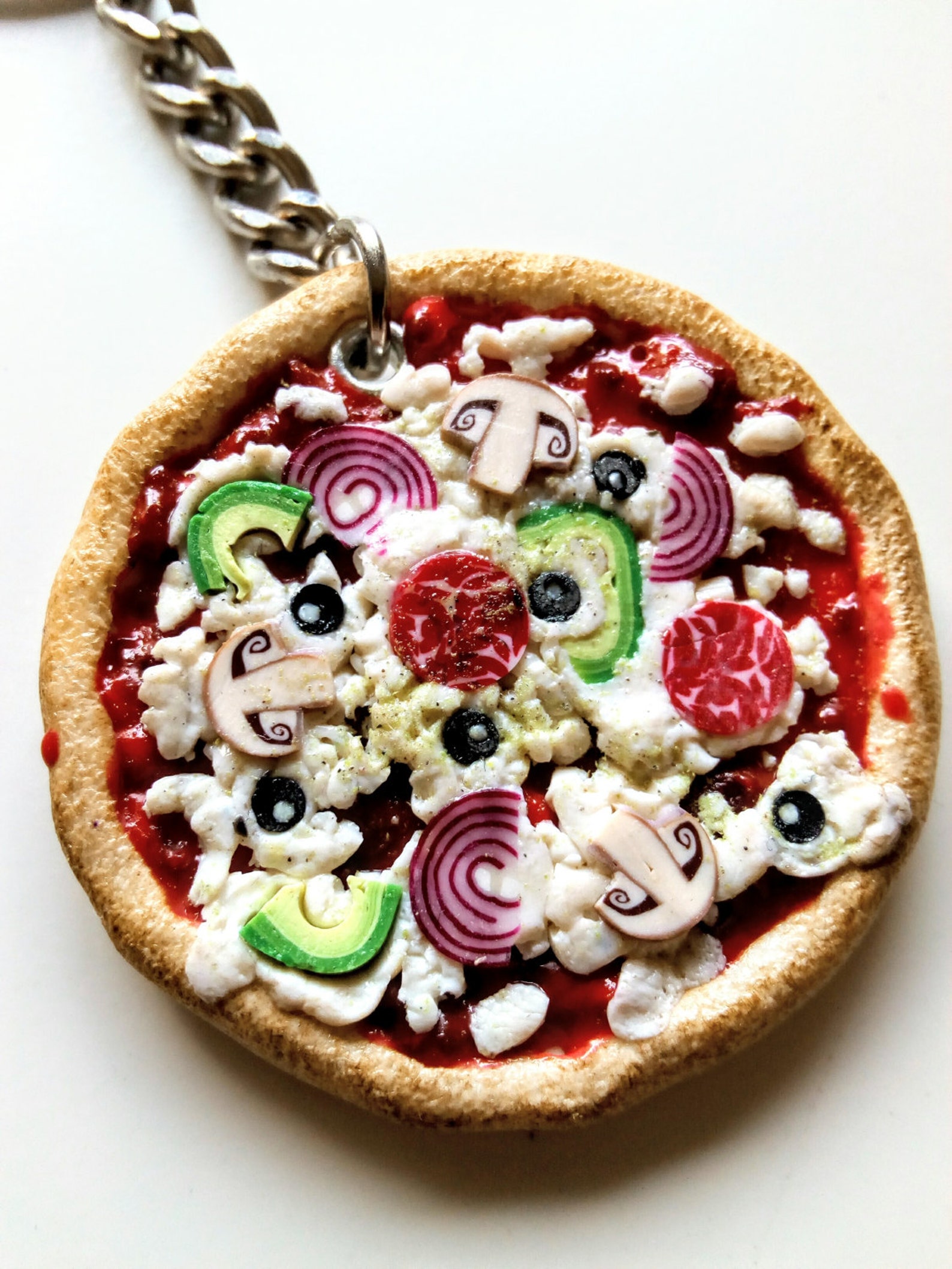 Polymer Clay Pizza Keychain, Handmade - Etsy
