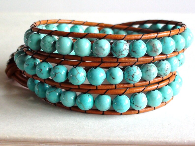 Turquoise Leather Wrap Bracelet - Etsy