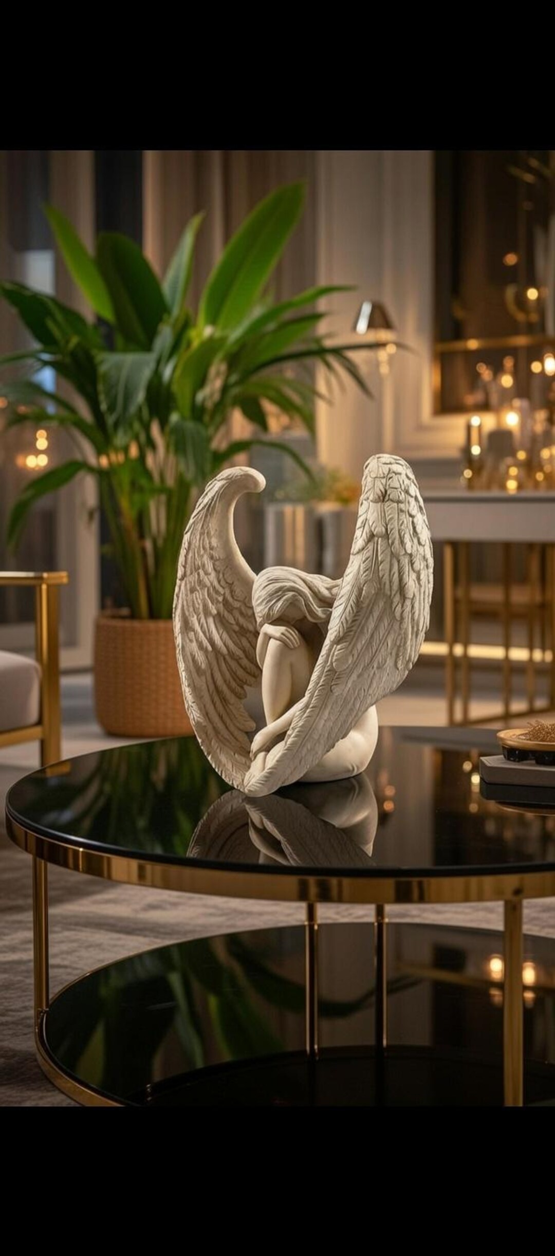 Weeping Angel Figurine Grand Feathered Wings Marble Look – Elegant ...