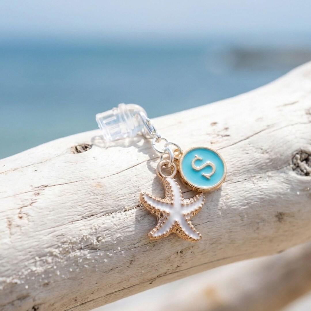 Custom Dust Plug, Sea Blue Charm, Initial Kindle Charm - Etsy