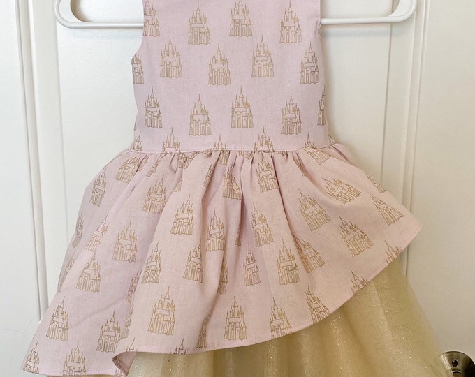 Lienz Disney Castle Pink Gold Dress Girl Sleeveless Sz 5 Handmade - Etsy