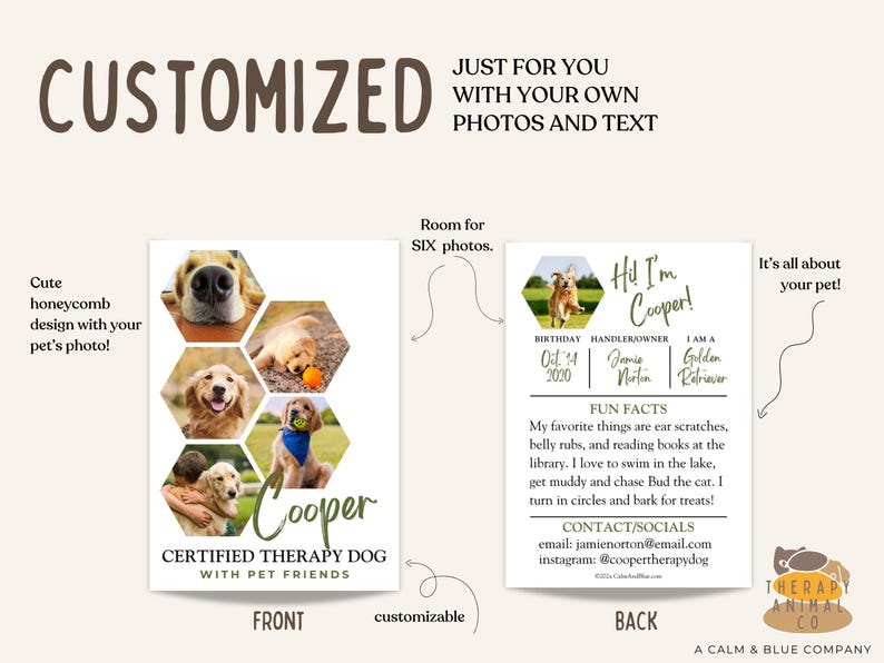 Therapy Dog Trading Cards: Honeycomb Design; Custom Personalized ...