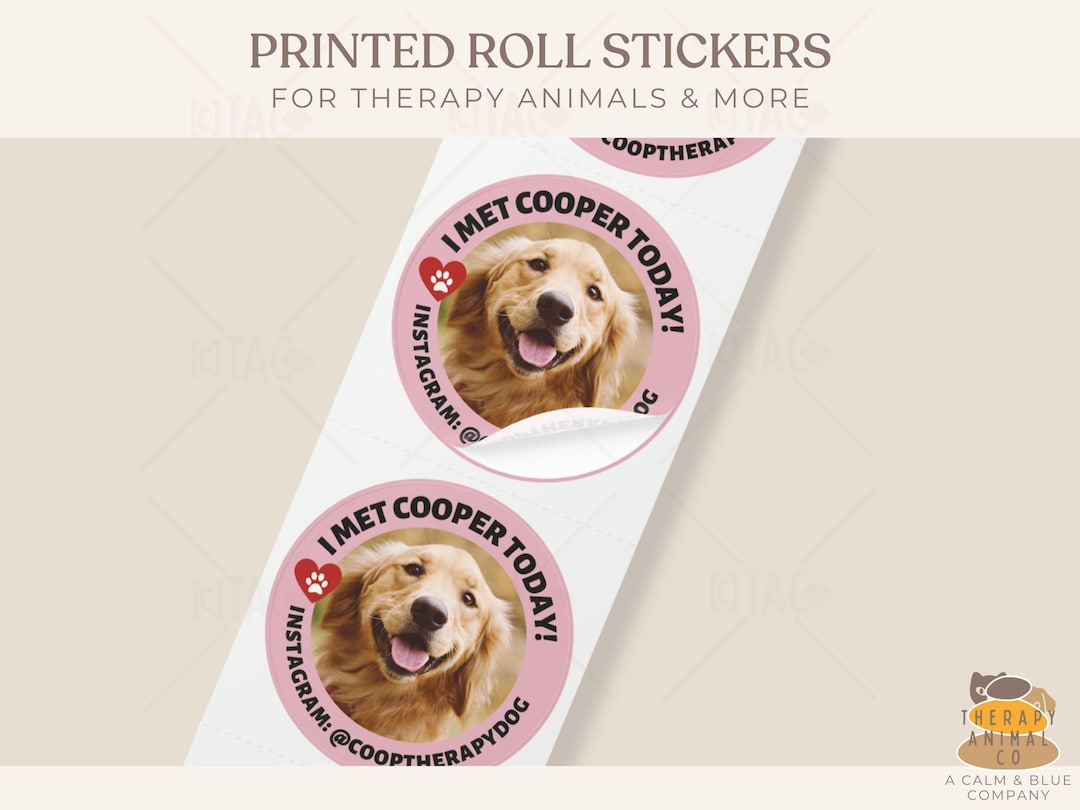 Therapy Dog Stickers on a Roll, Personalized Animal Photo for Visits ...