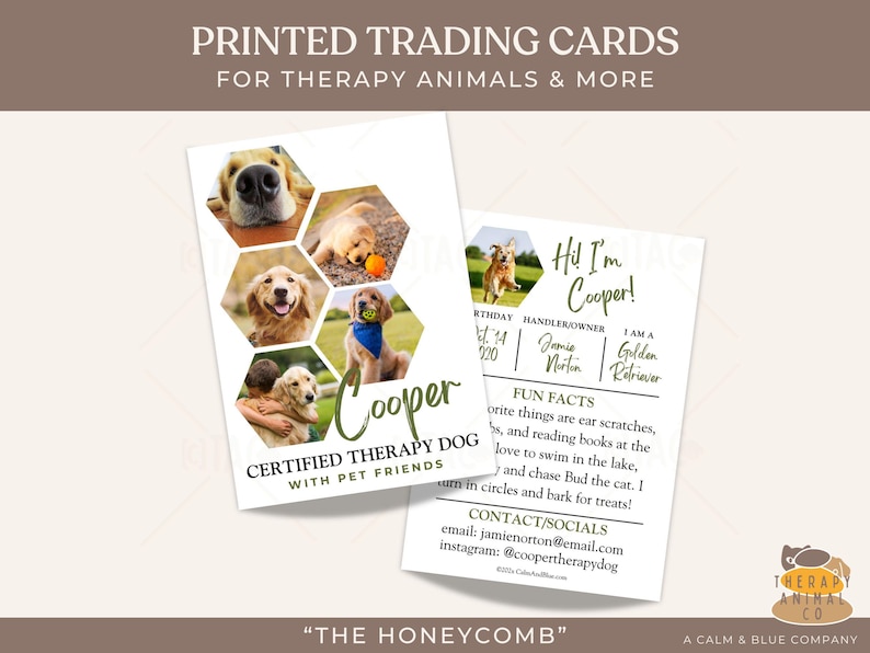 Therapy Dog Trading Cards: Honeycomb Design; Custom Personalized ...
