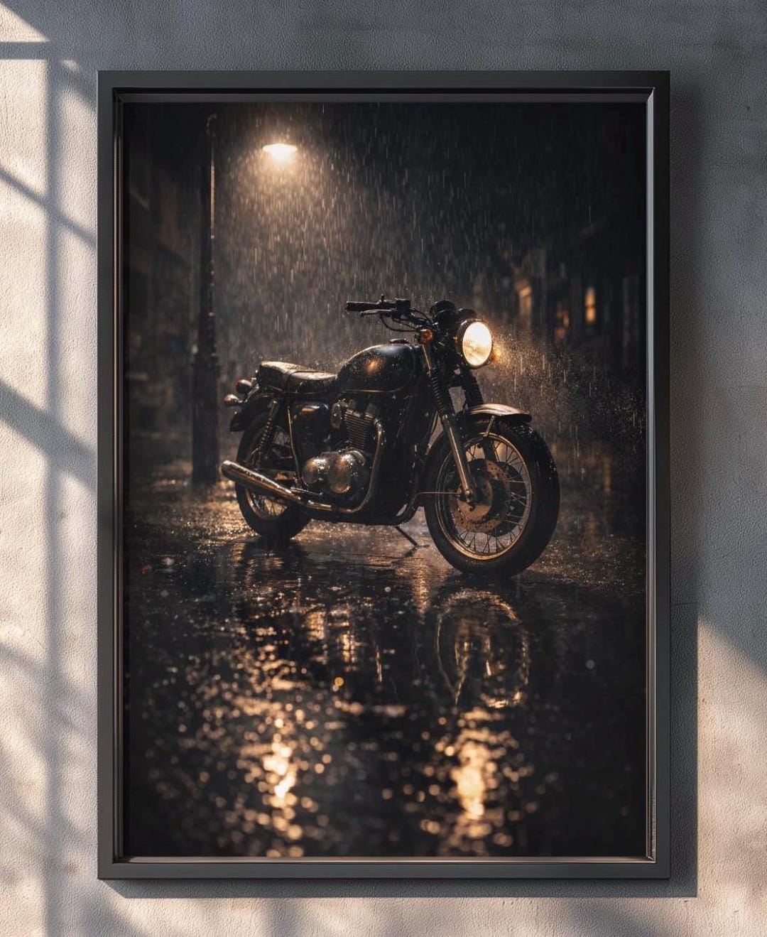 Vintage Motorcycle Print | Moody Rain, Garage Art | Man Cave Wall Art ...
