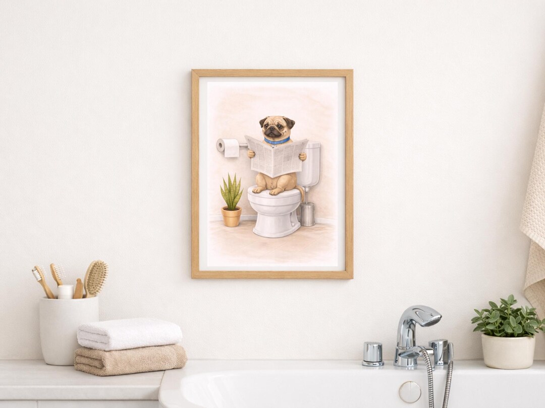 Pug Bathroom Wall Art Set of 3 | Funny Dog Bathroom Prints | Printable ...