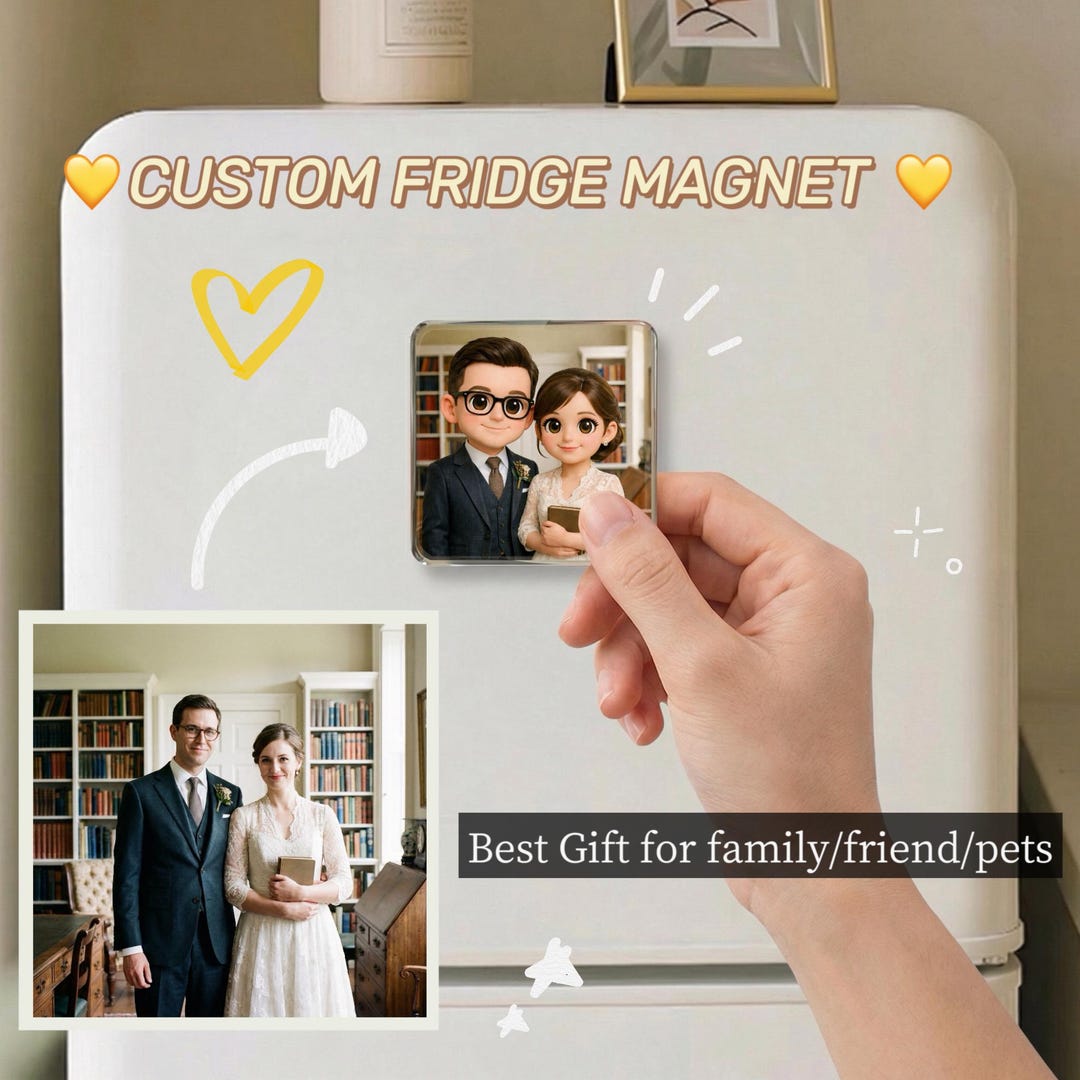 Custom Photo Acrylic Fridge Magnet, Personalized Cartoon Portrait - Etsy