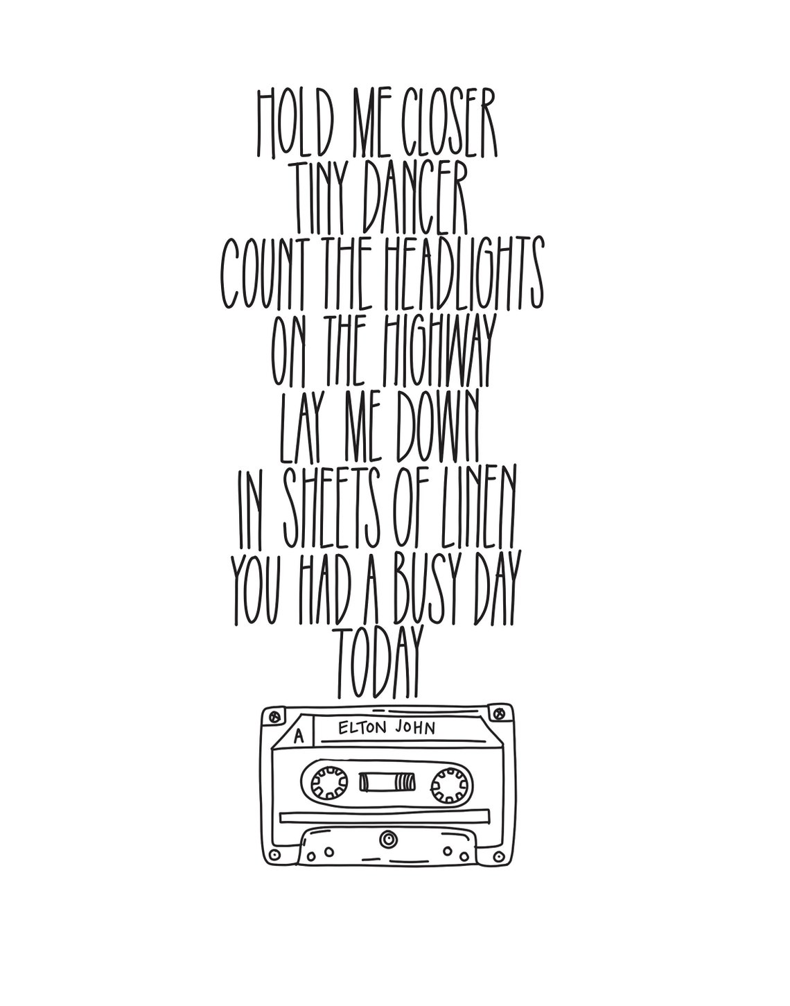 Elton John Tiny Dancer Lyrics Words and Quotes 8x10 or 11x14 - Etsy