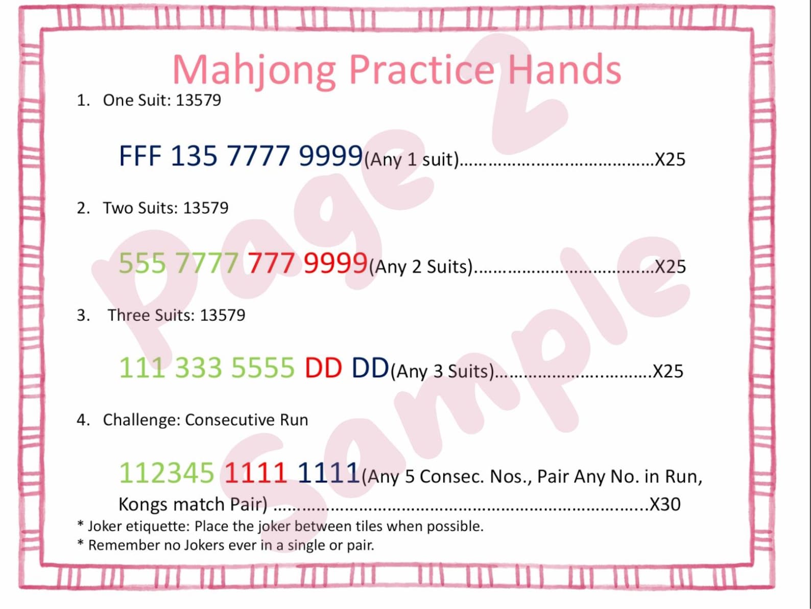 Mahjong Hand Practice Sheets - Etsy