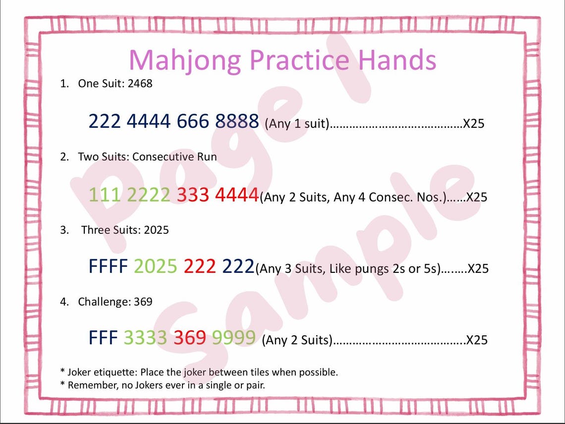 Mahjong Hand Practice Sheets - Etsy