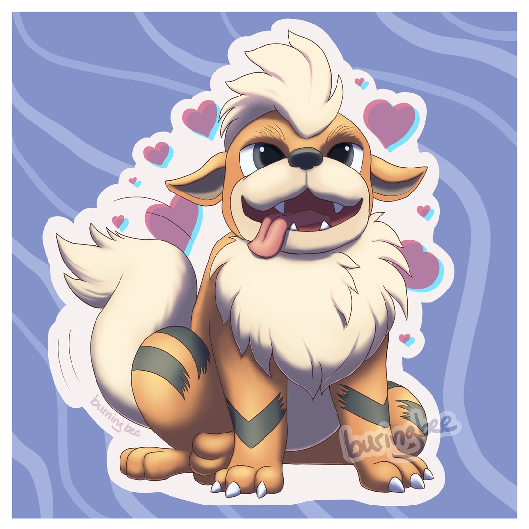 WATERPROOF Growlithe Sticker, Pokemon Sticker, Cute Puppy With Hearts ...