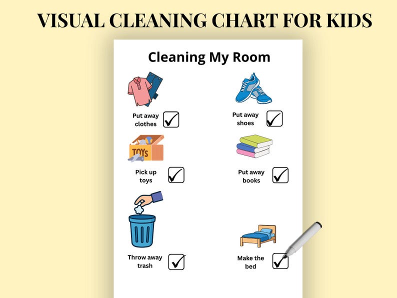 Cleaning My Room Visual Checklist | Kids Chore Chart | Autism & ADHD ...