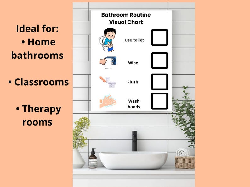 Bathroom Routine Visual Chart | Toilet, Wipe, Flush, Wash Hands ...