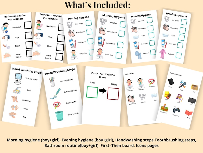 Hygiene Visual System for Kids | Morning Evening Bathroom Routines ...