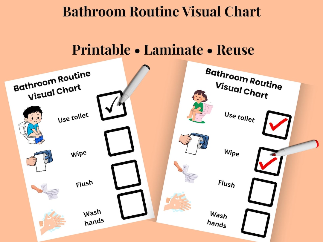 Bathroom Routine Visual Chart | Toilet, Wipe, Flush, Wash Hands ...