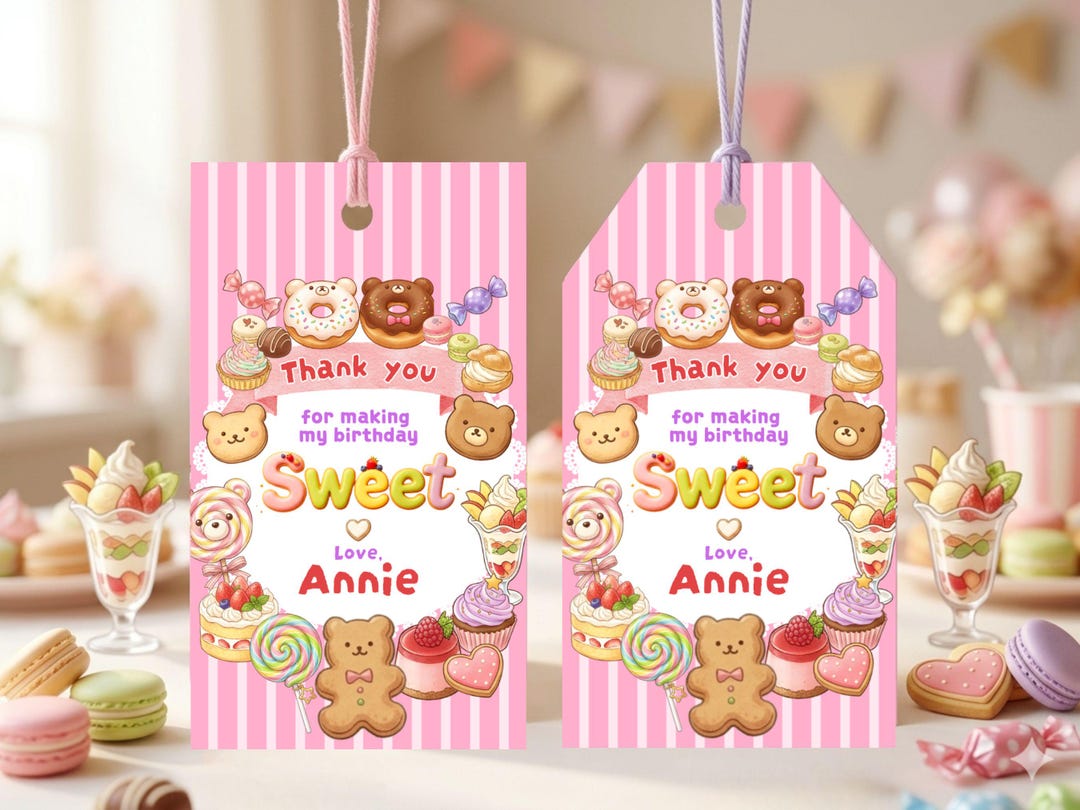 Cute Dessert Birthday Thank You Tag Printable, Sweet Treat Party Favor ...