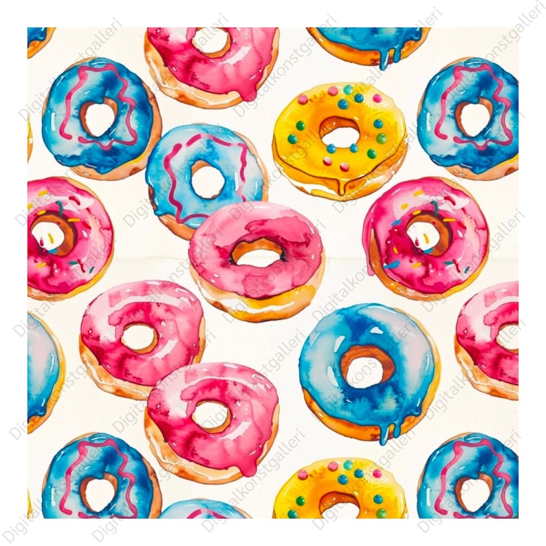 Watercolor Donut Seamless Pattern, Colorful Dessert Digital Paper ...