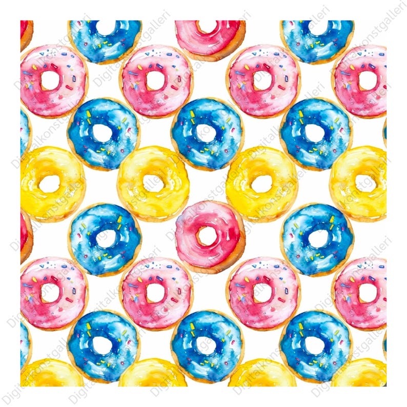 Watercolor Donut Seamless Pattern, Colorful Dessert Digital Paper ...