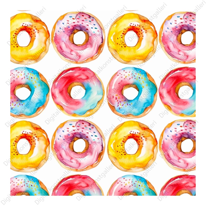 Watercolor Donut Seamless Pattern, Colorful Dessert Digital Paper ...