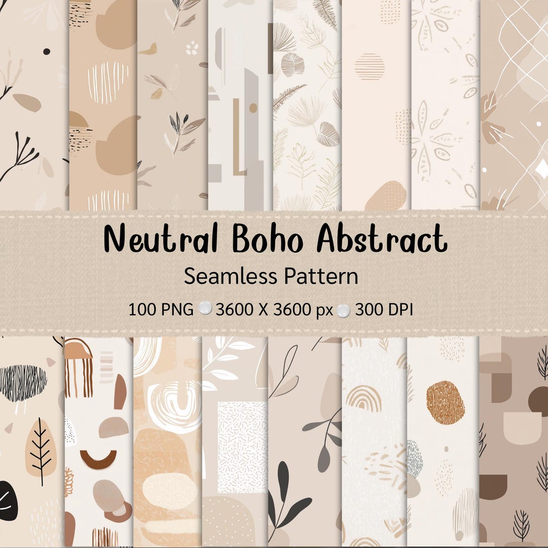 Neutral Boho Seamless Pattern Bundle | Minimal Earth Tone Abstract ...