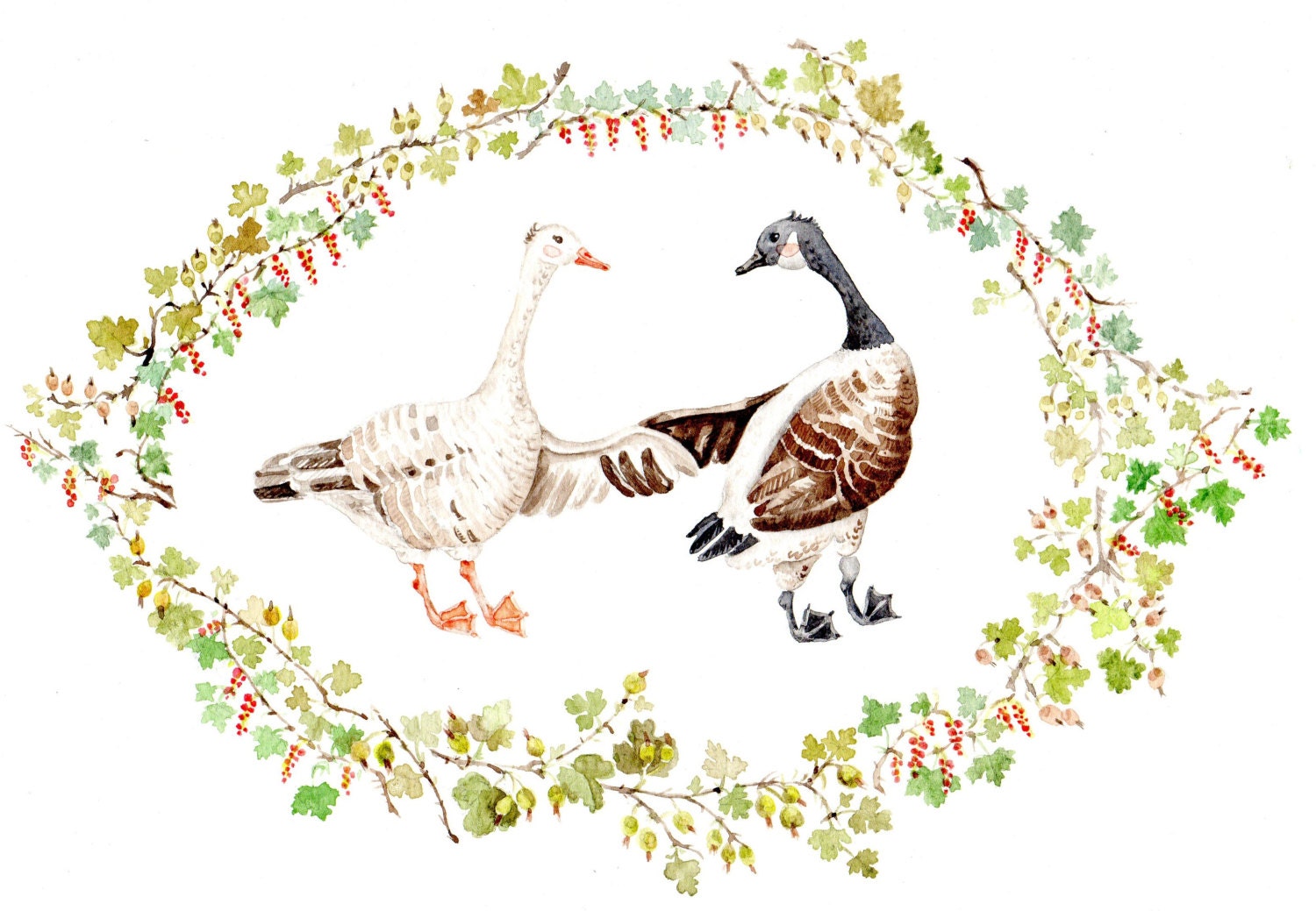 Two Geese Art Print of Original Watercolor Nursery Wedding - Etsy
