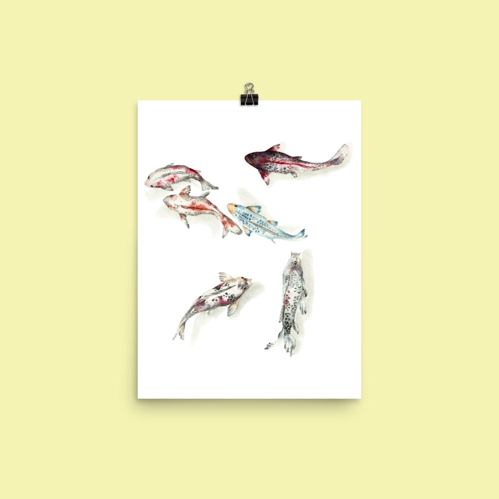Koi Fish Swimming Art Print Watercolor Chinese Art Wall Decor - Etsy