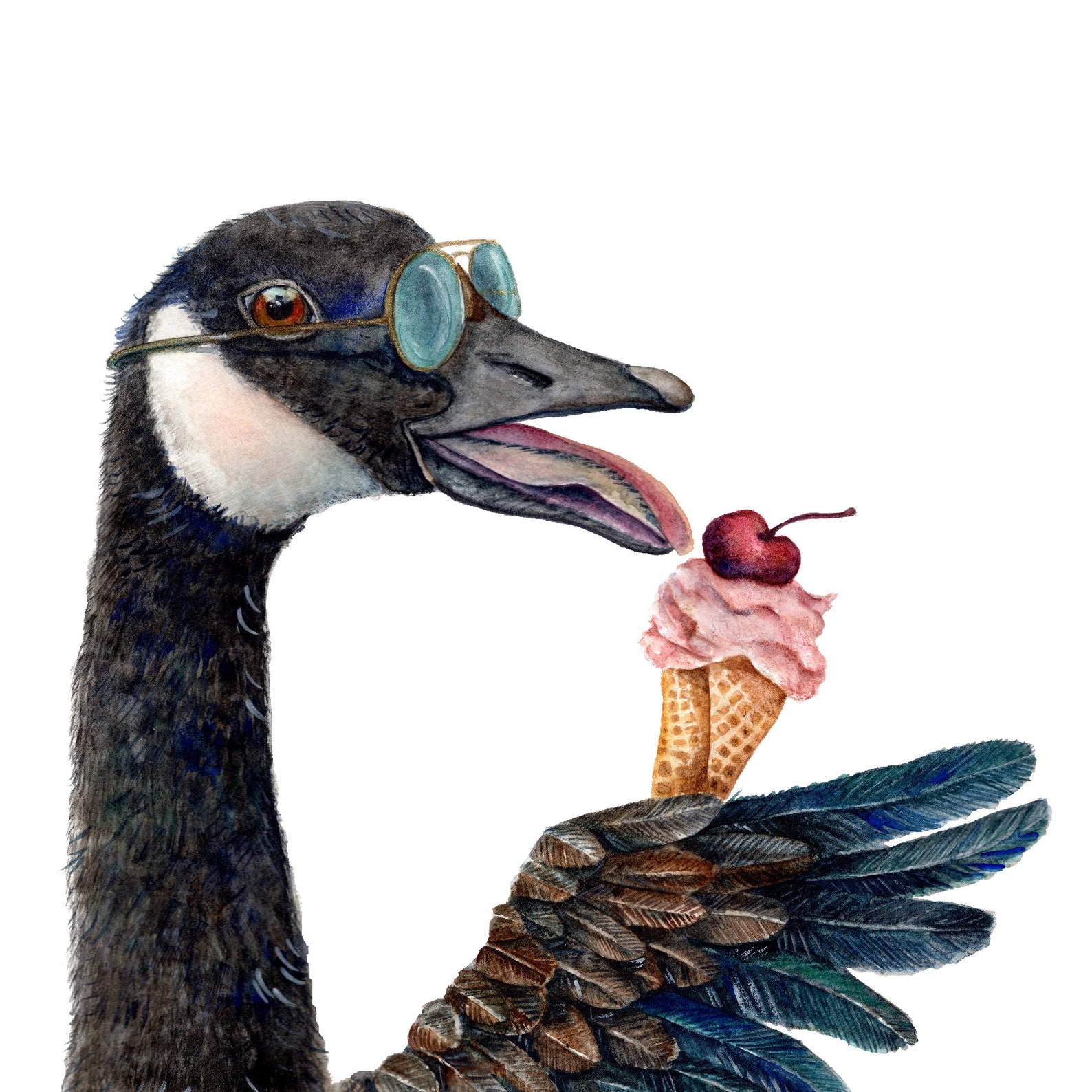 Canada Goose Eating Ice Cream Art Print of Watercolor Painting - Geese ...